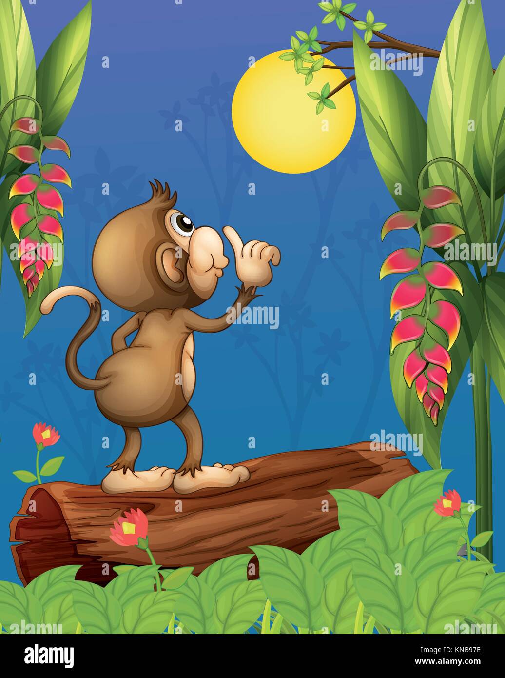 Illustration of a monkey looking at the moon Stock Vector Image & Art ...