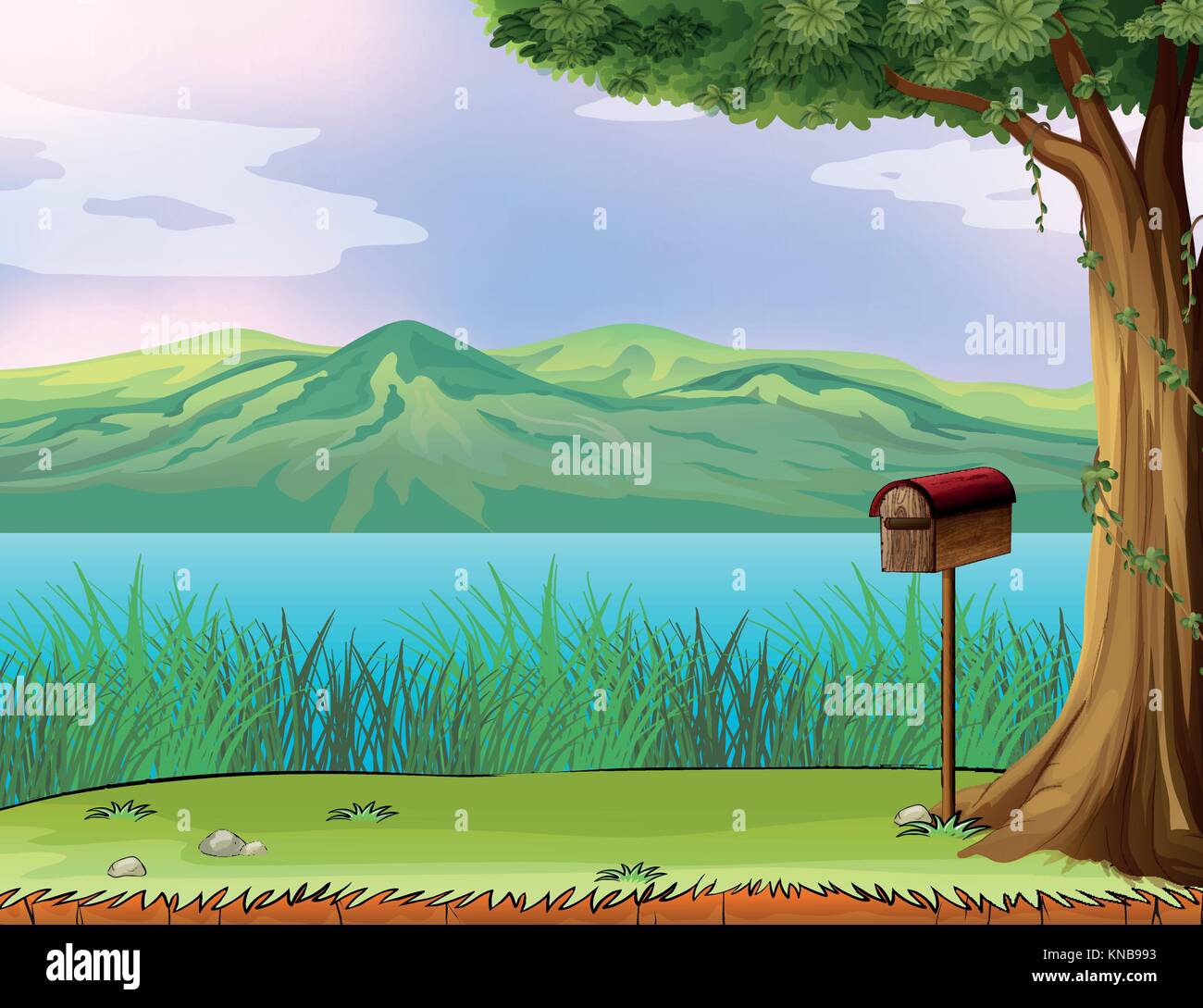 Illustration of a letter box and a beautiful river Stock Vector Image ...