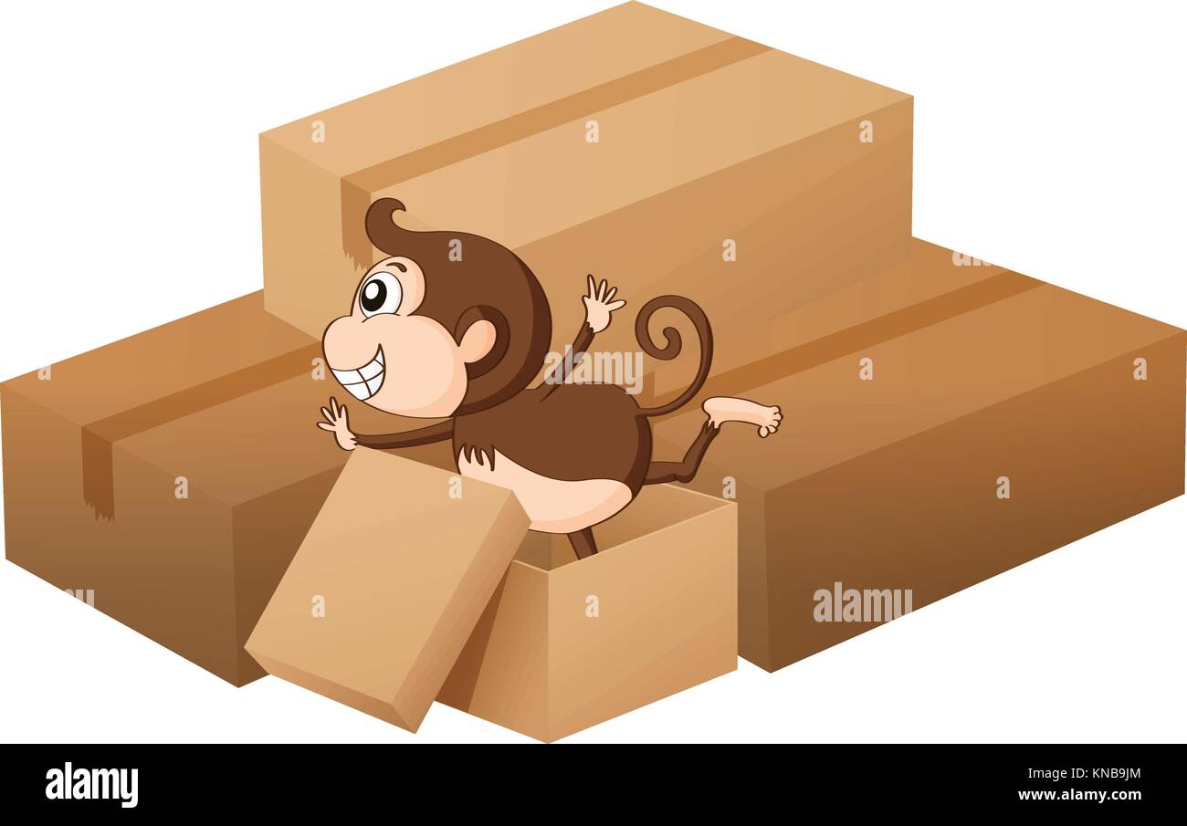Illustration of a monkey and boxes on a white background Stock Vector ...