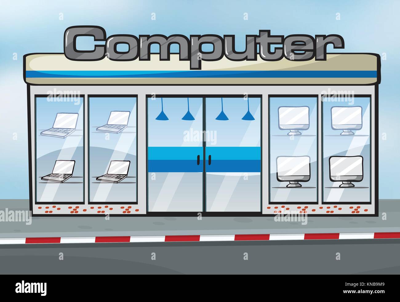 Illustration of a computer shop near the street Stock Vector Image ...
