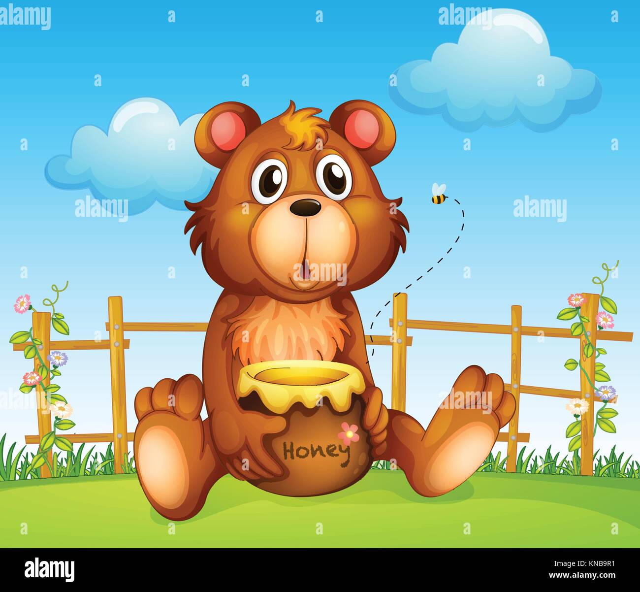 Illustration of a bear with honey pot and honey bee Stock Vector Image ...