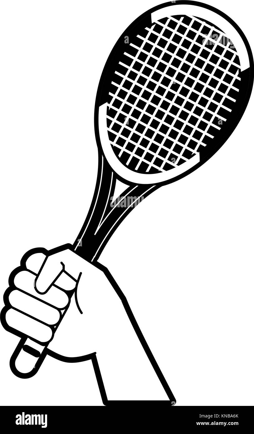 Hand holding tennis racket Black and White Stock Photos & Images - Alamy