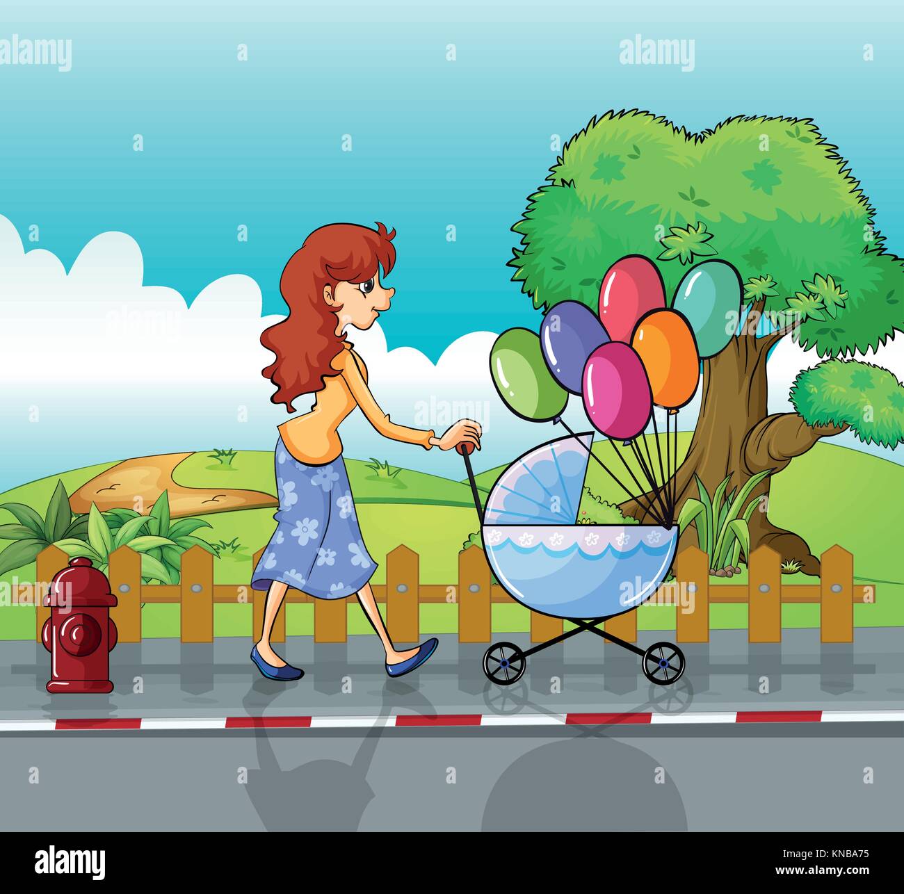 Illustration of a woman and baby pram Stock Vector Image & Art - Alamy