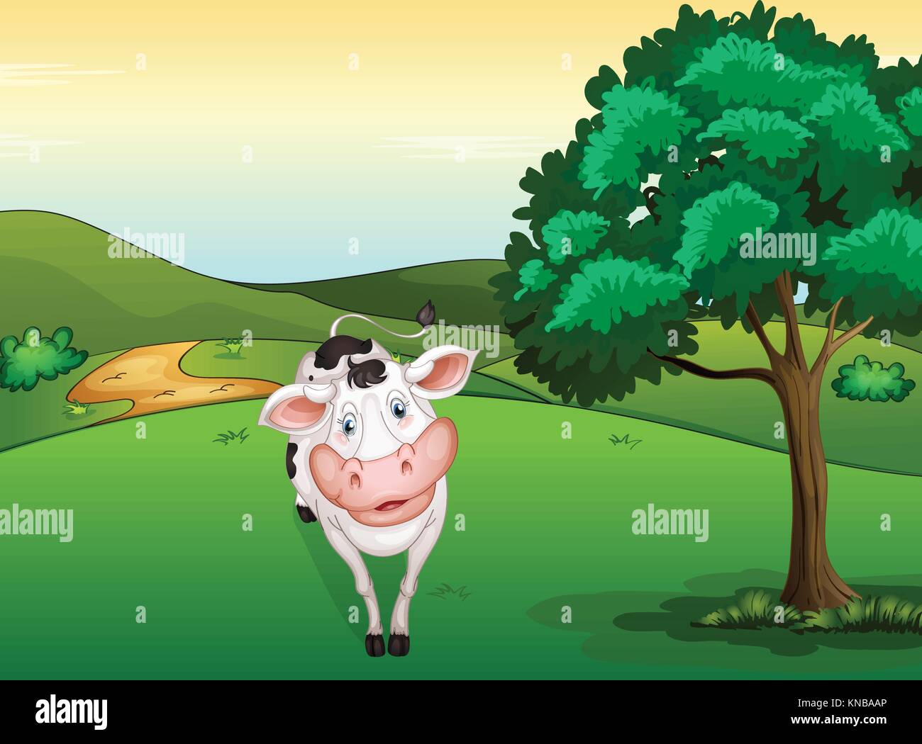 Illustration of a smiling cow in a beautiful nature Stock Vector Image ...