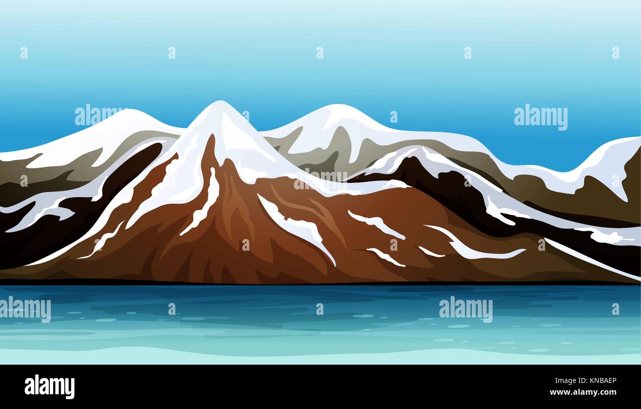 Illustration of mountains covered with snow under a blue sky Stock ...