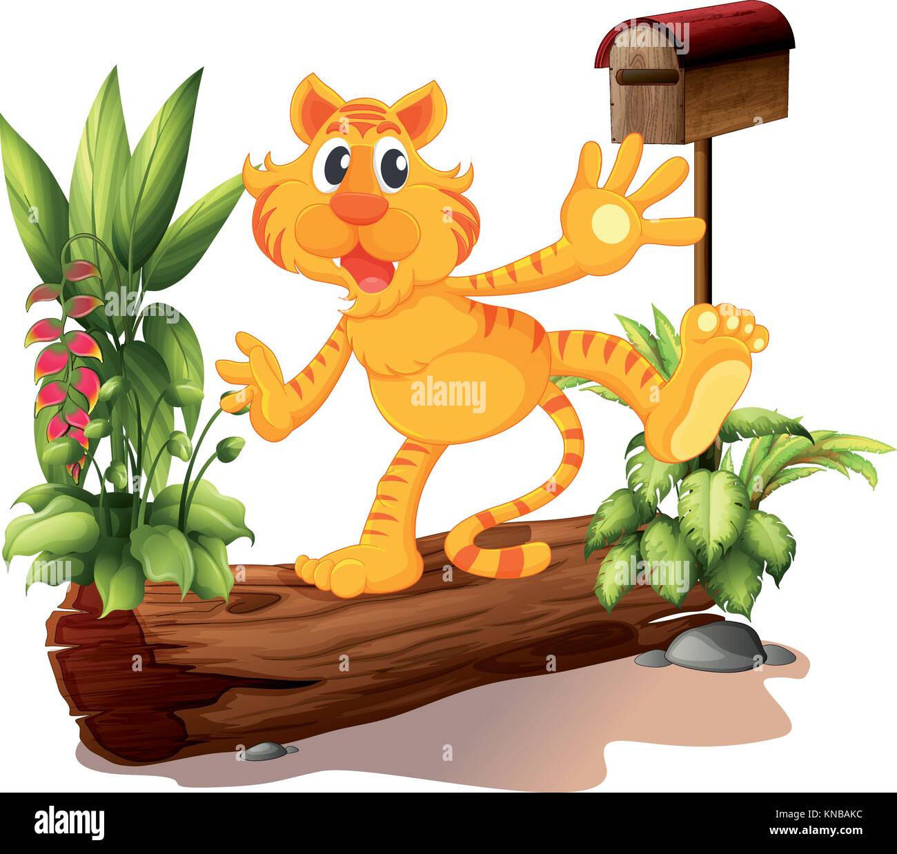 Illustration of a young tiger at the garden with a mailbox Stock Vector ...