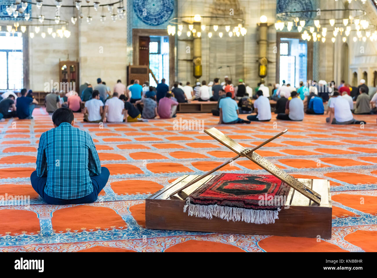 Unidentified Turkish Muslim men praying in Suleymaniye mosque.Old ...