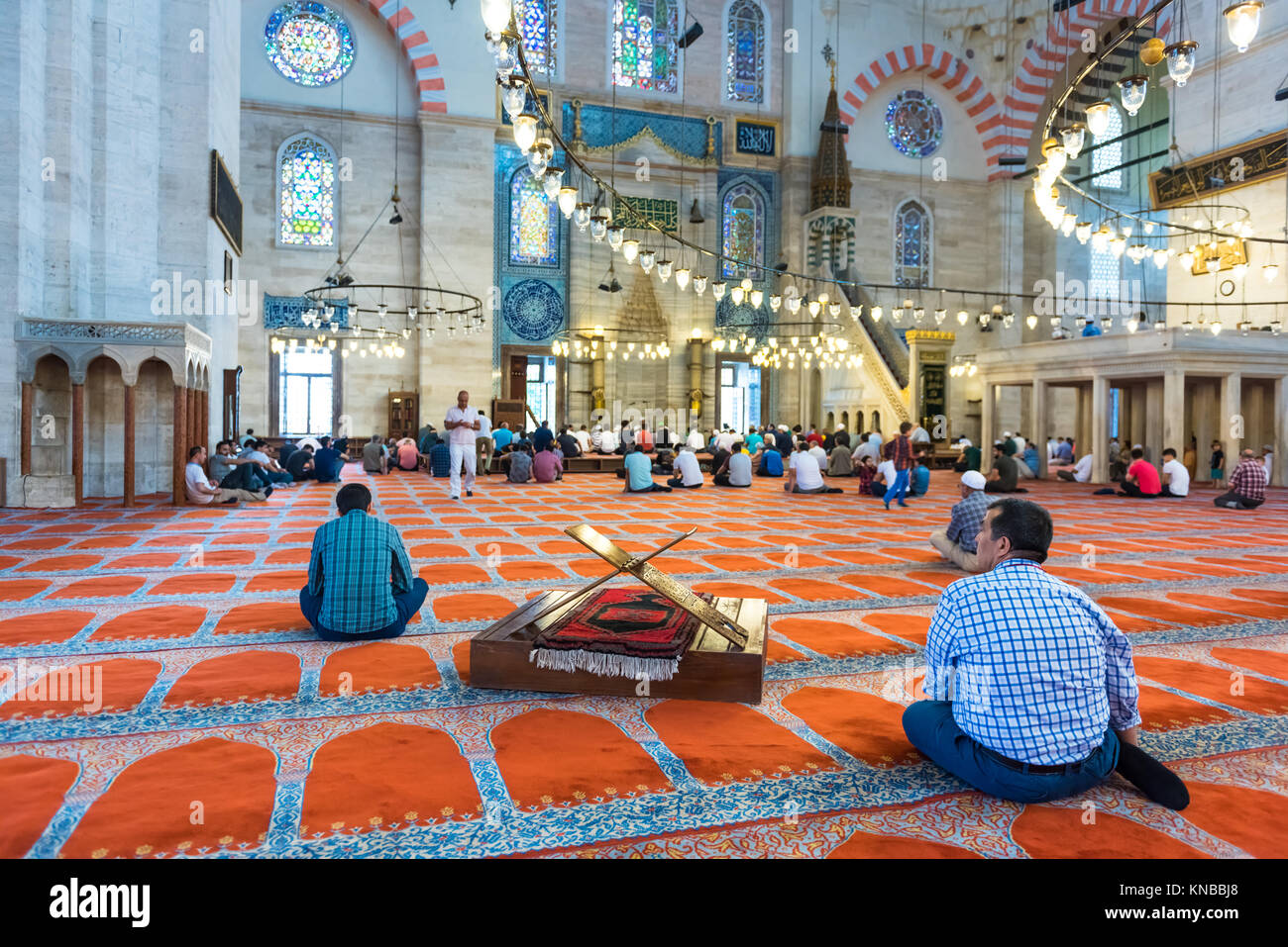Unidentified Turkish Muslim men praying in Suleymaniye mosque.Old ...