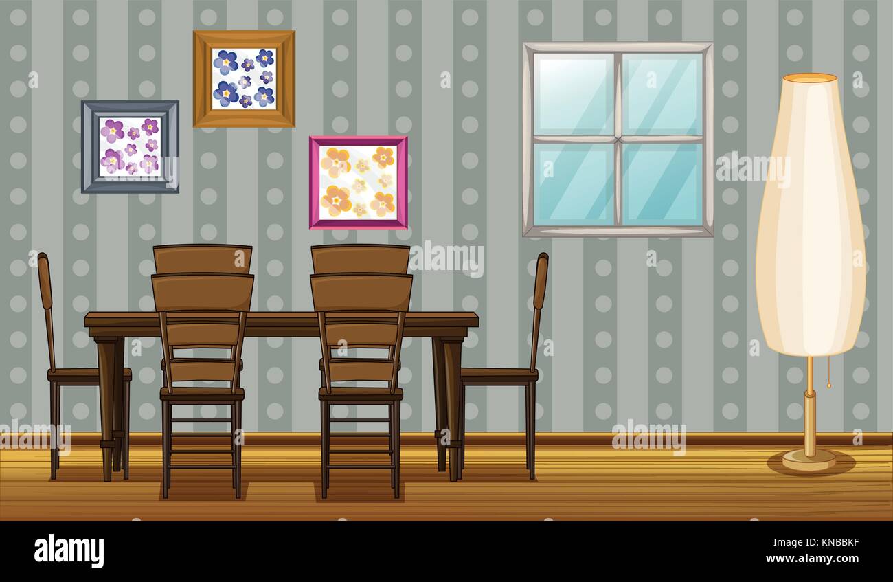 Illustration of a dinning table and a lamp in a room Stock Vector Image ...