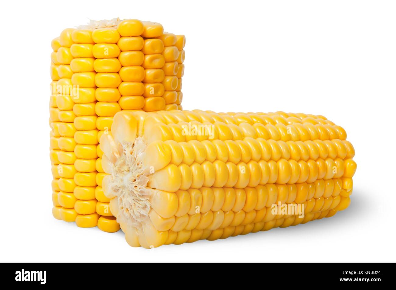 Two pieces of ripe corn cob isolated on white background Stock Photo ...
