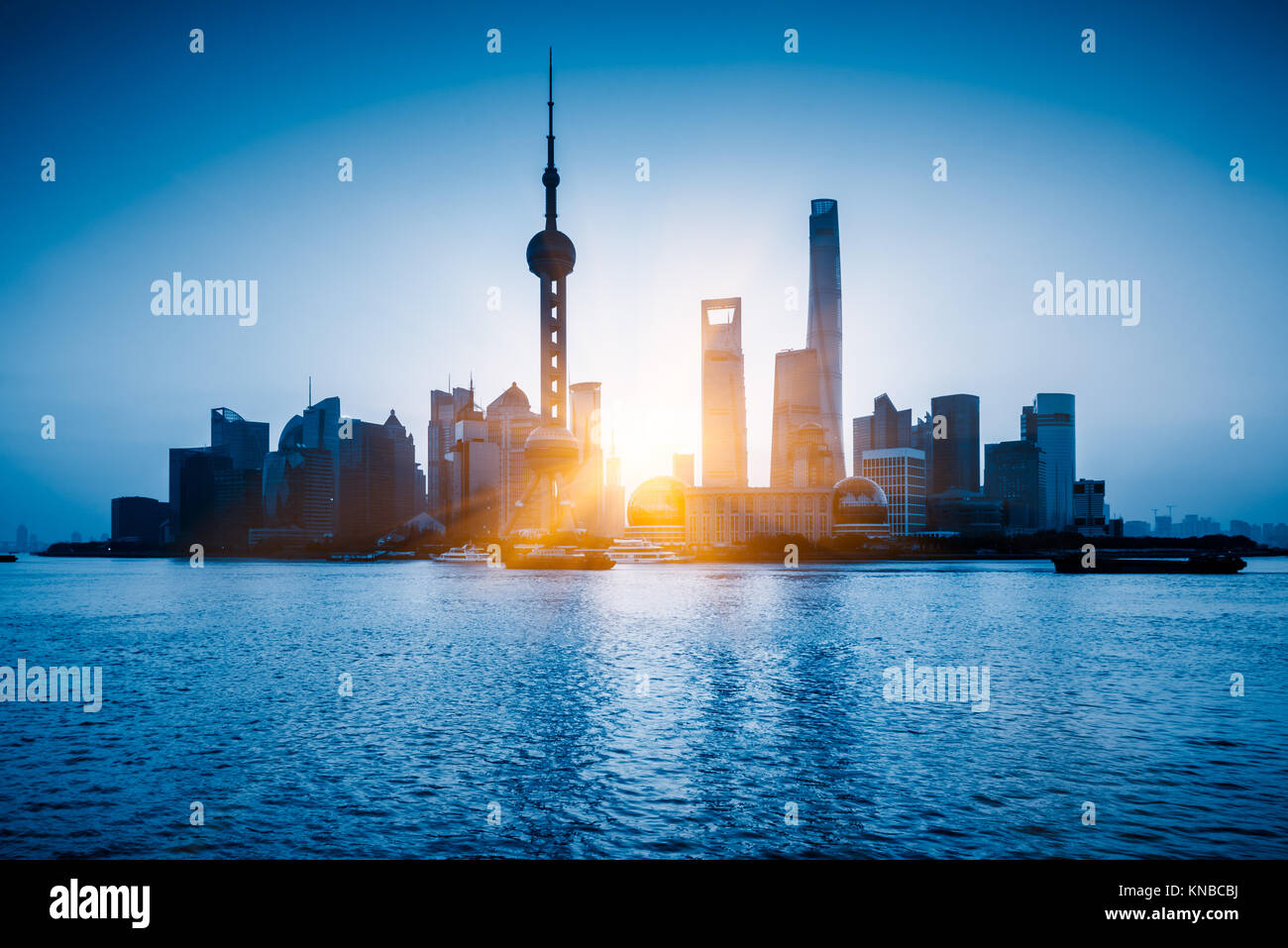 Shanghai skyline panorama in blue tone Stock Photo - Alamy