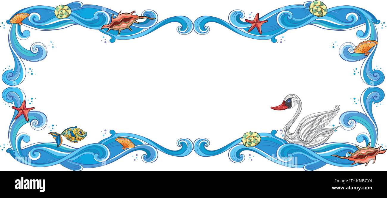 Illustration of a frame of sea creatures on a white background Stock ...