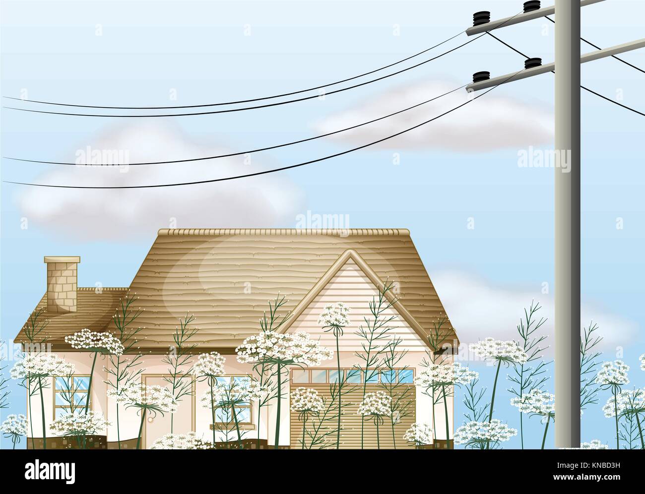 Illustration of a house near the electrical post Stock Vector Image ...