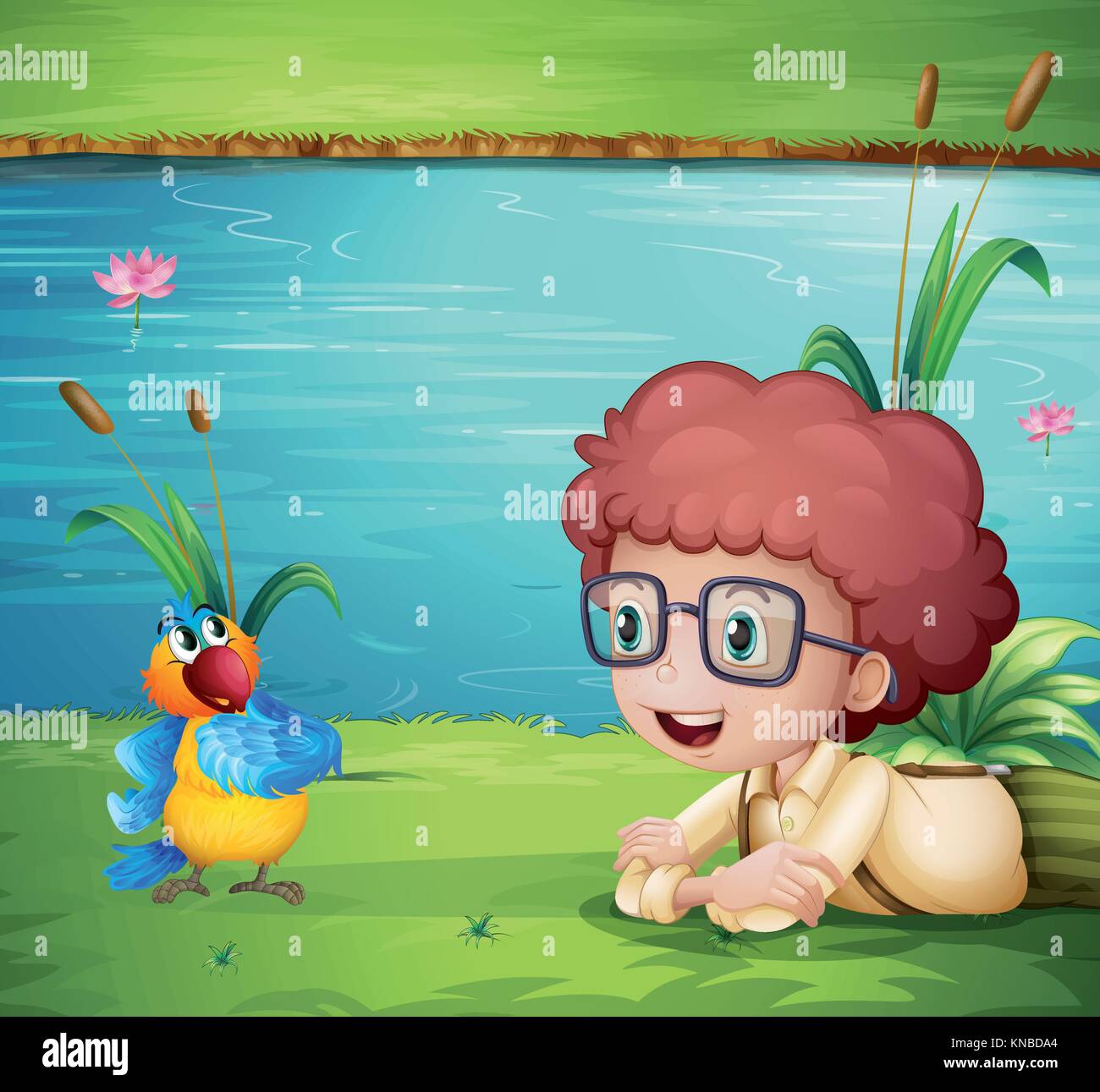 Illustration of a young boy watching a parrot Stock Vector Image & Art ...