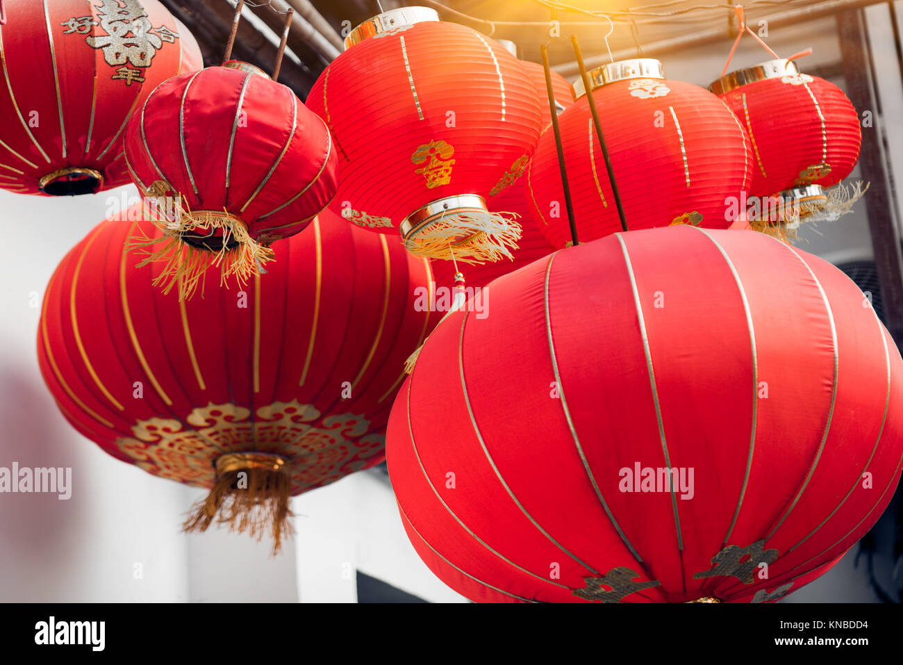 Chinese New Year, detail of Chinese red lanterns Stock Photo - Alamy