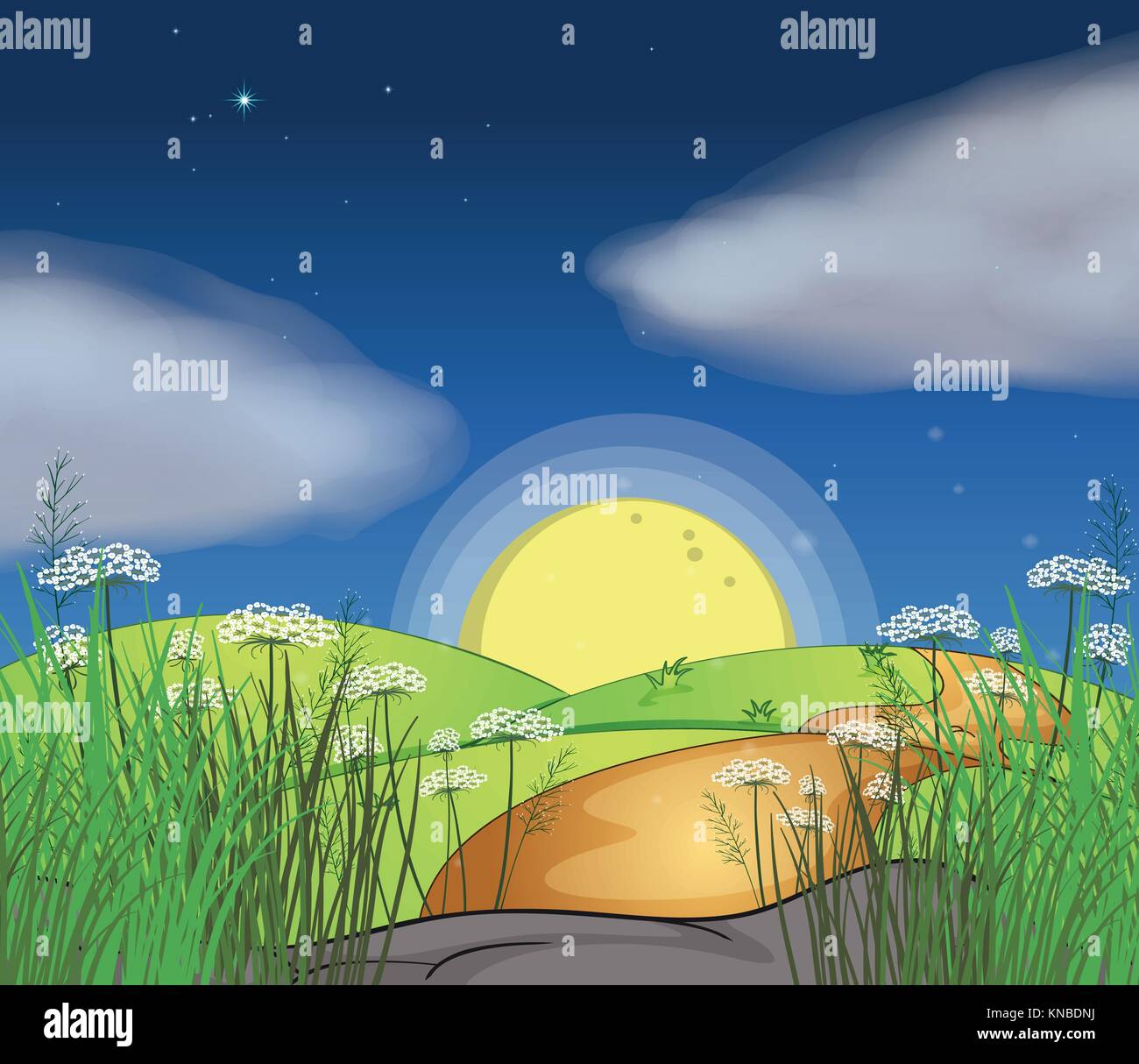 View of hills with trees and road Stock Vector Images - Alamy