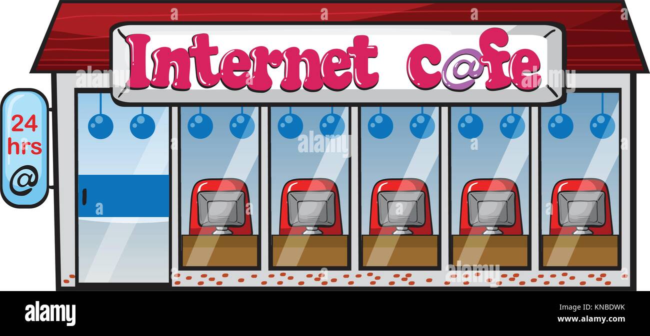 illustration of an internet cafe house on a white background Stock ...