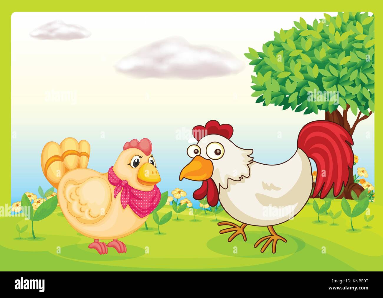 Illustration of chickens on a field Stock Vector Image & Art - Alamy