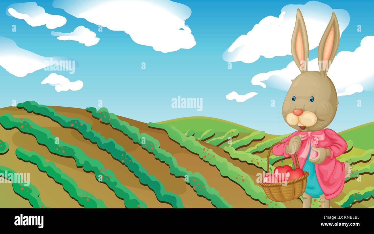 Illustration of a rabbit and a farm in a beautiful nature Stock Vector ...