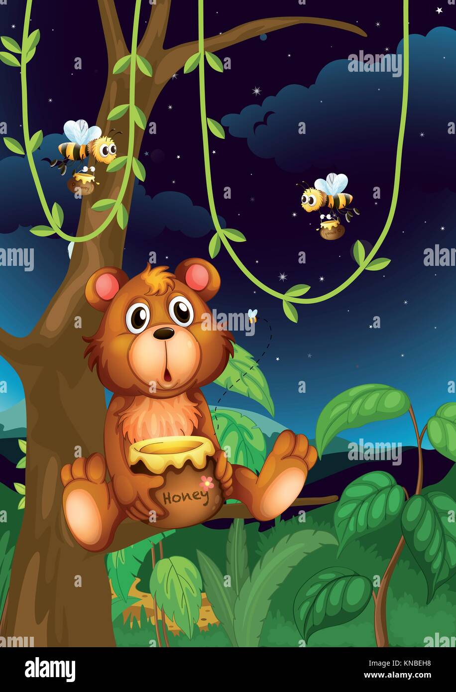 Illustration of a bear and bees Stock Vector Image & Art - Alamy