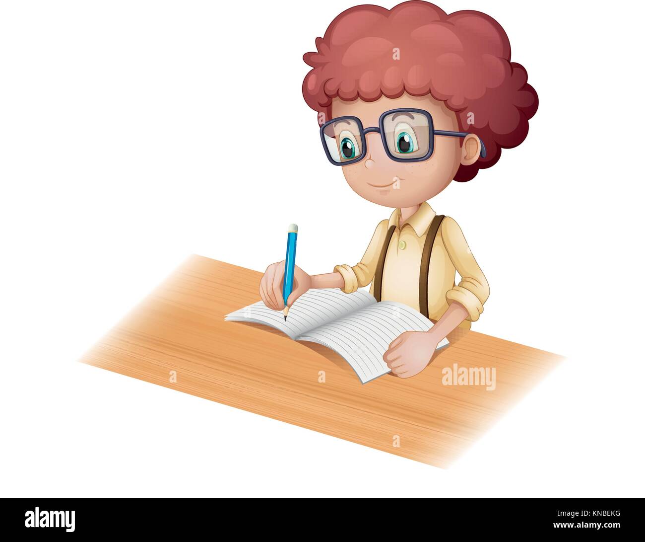 Illustration of a nerd boy writing on a white background Stock Vector ...