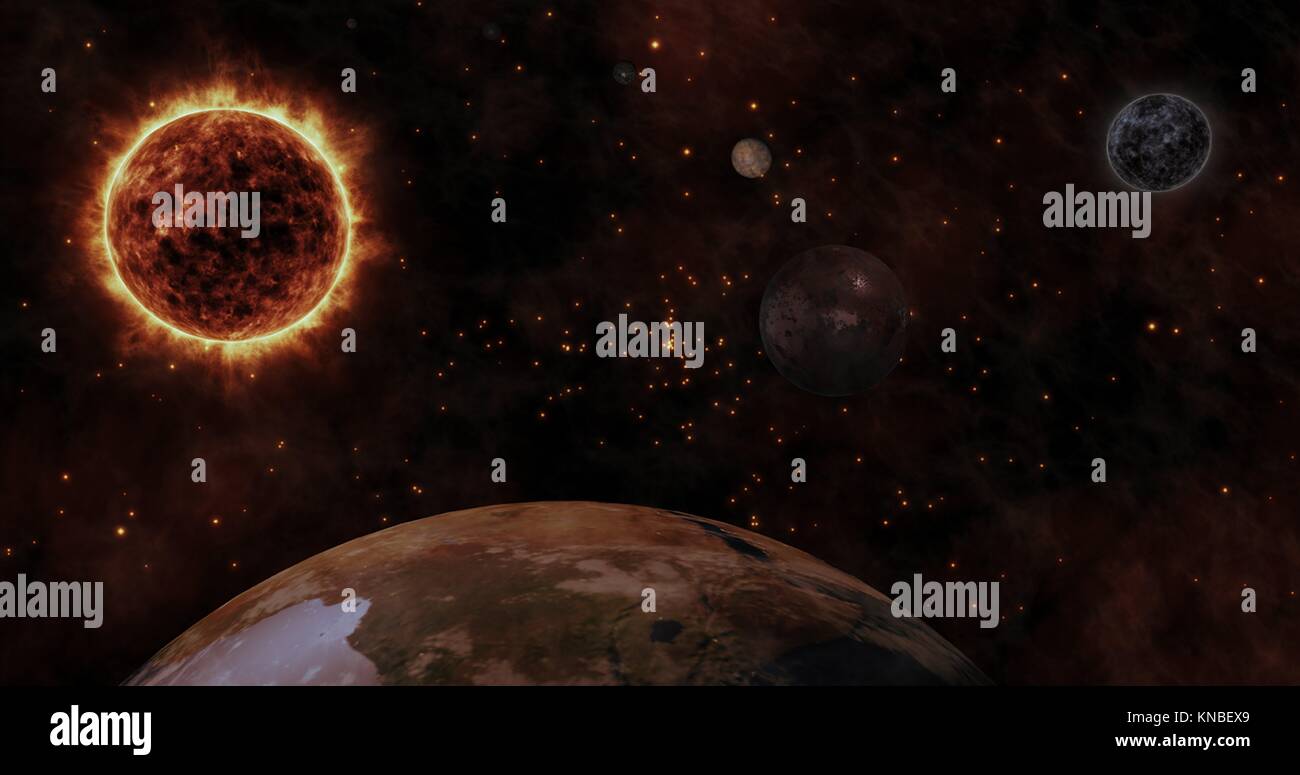 The Sun and Planets in space with star background Stock Photo - Alamy
