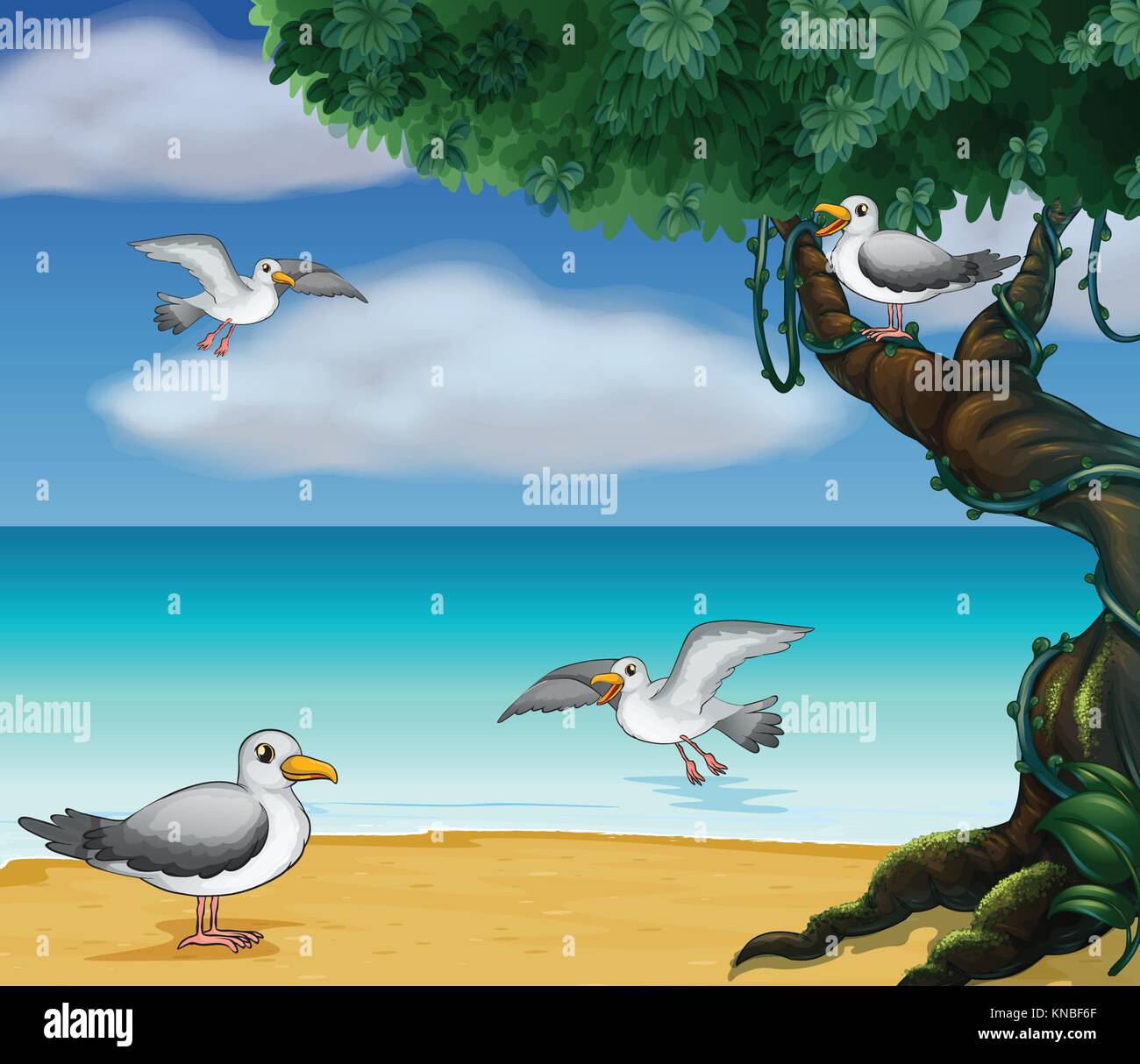 Illustration of birds at the seashore Stock Vector Image & Art - Alamy