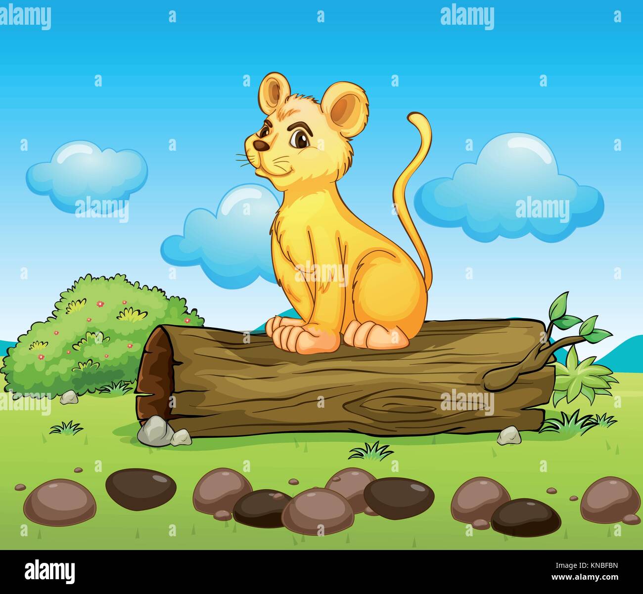 Illustration of a little lion above a log Stock Vector Image & Art - Alamy