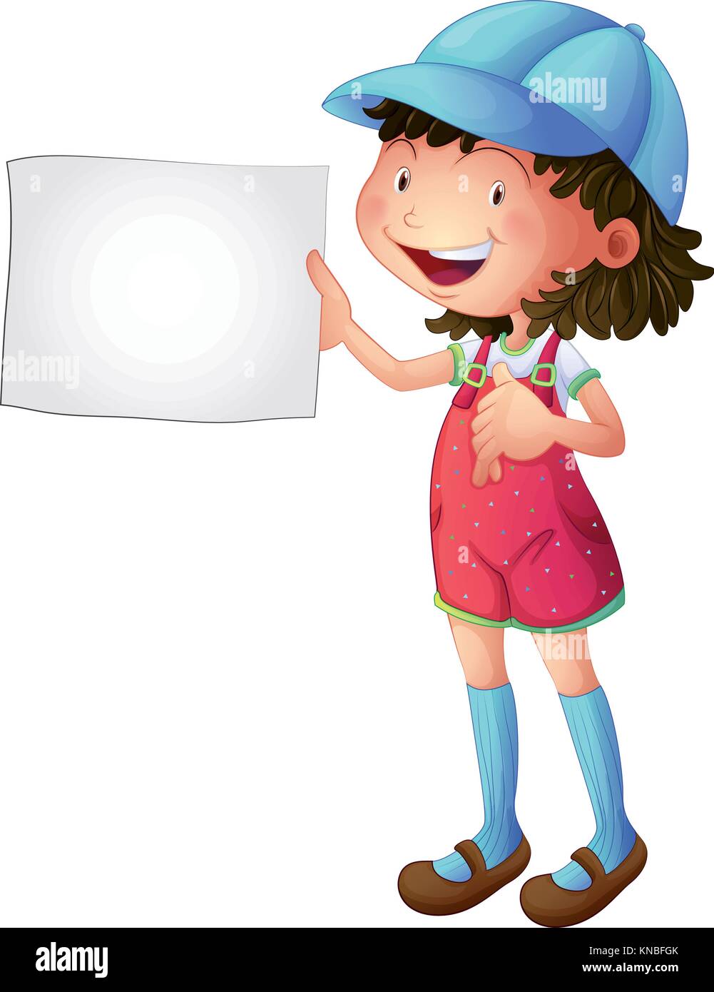 Illustration of a smiling girl with an empty sketch pad on a white ...