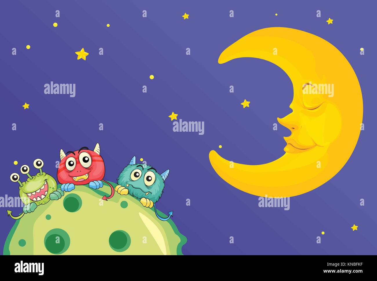 illustration of monsters and a moon in the sky Stock Vector Image & Art ...