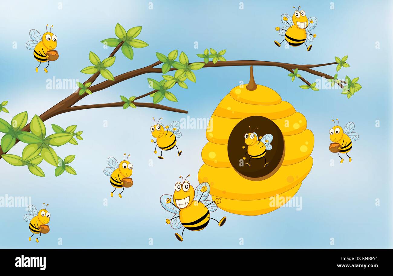 Illustration of a honey bee under a tree Stock Vector Image & Art - Alamy