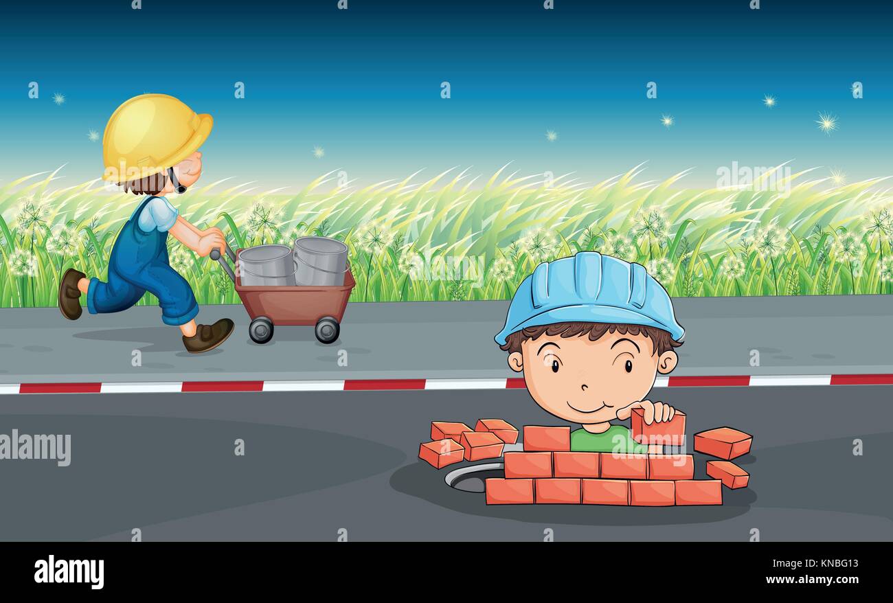 Illustration of workers in the road Stock Vector Image & Art - Alamy