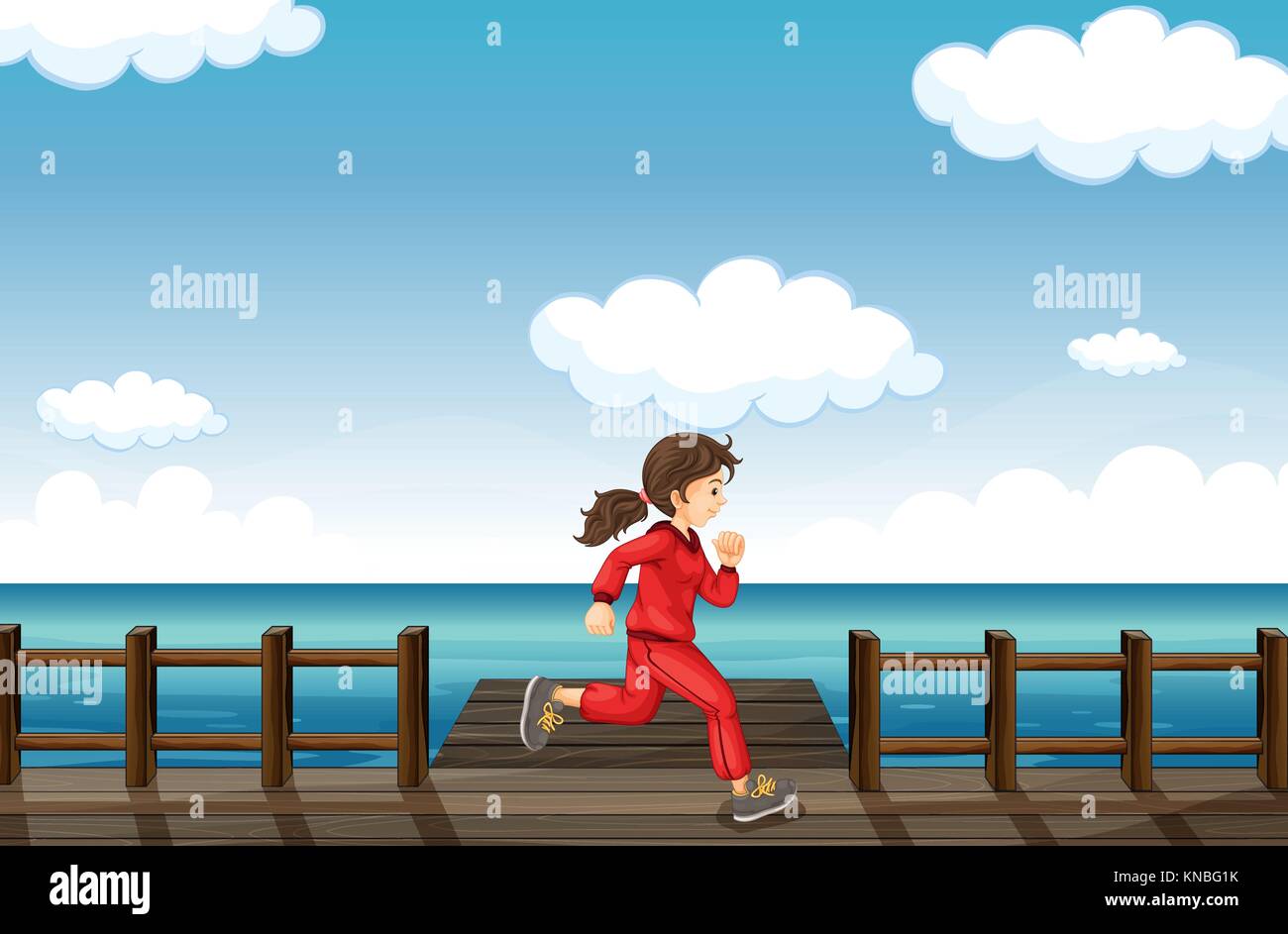 Illustration of a running girl in a beautiful nature Stock Vector Image ...