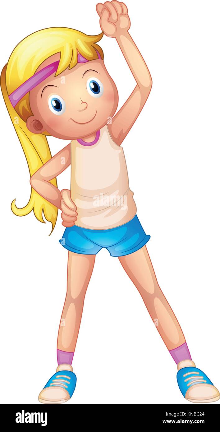 Illustration of a young lady exercising on a white background Stock ...