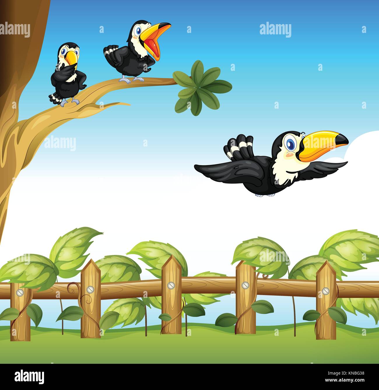Illustration of the three birds in the branch of a tree Stock Vector ...