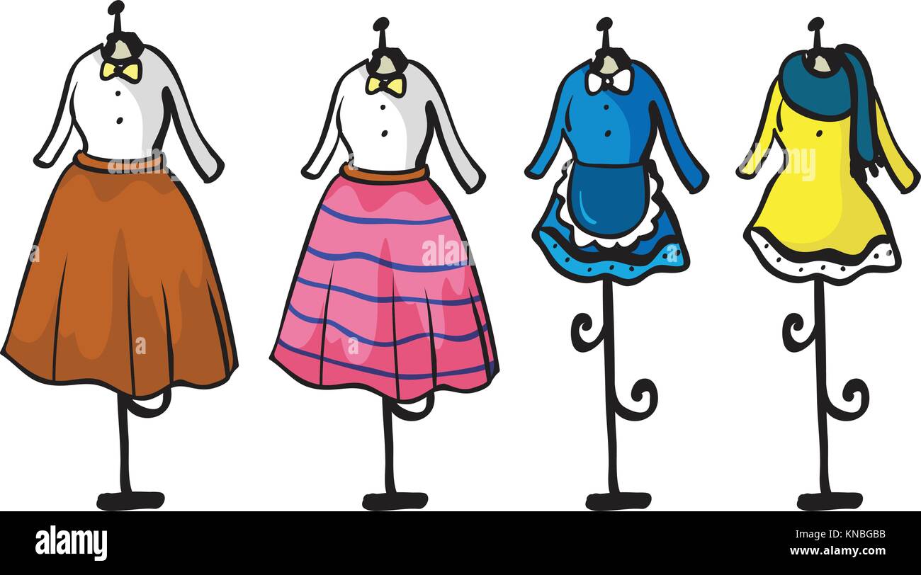 Illustration of display of various garments on a white background Stock ...