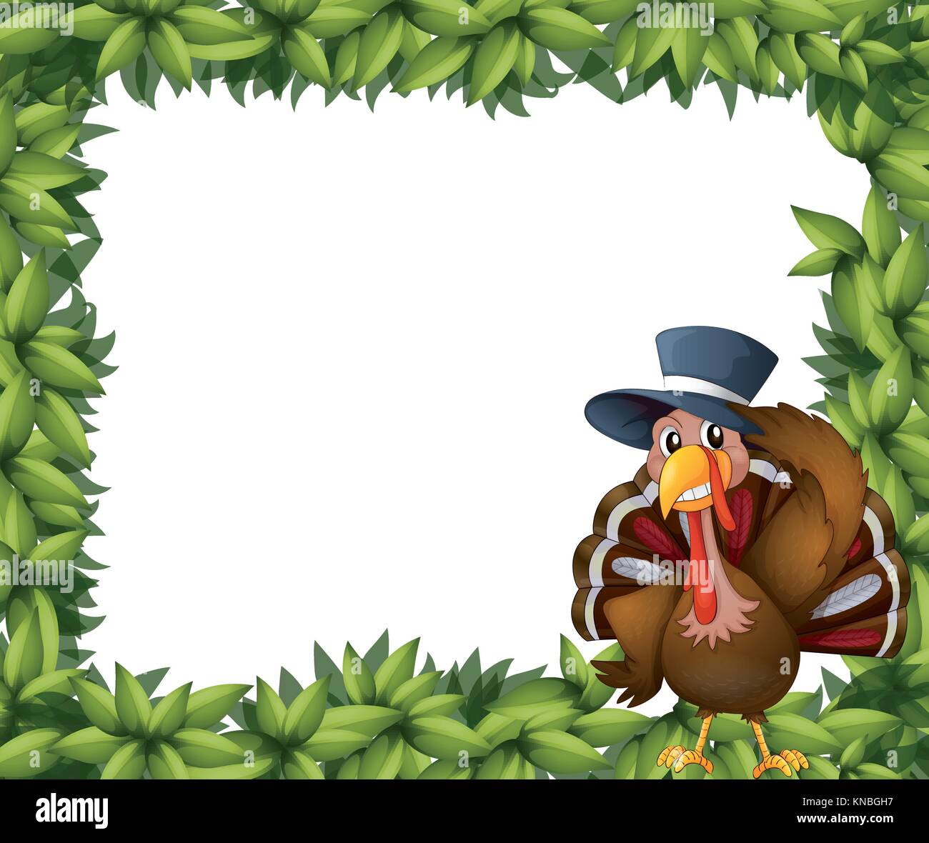 Illustration of a turkey and the leafy frame on a white background ...