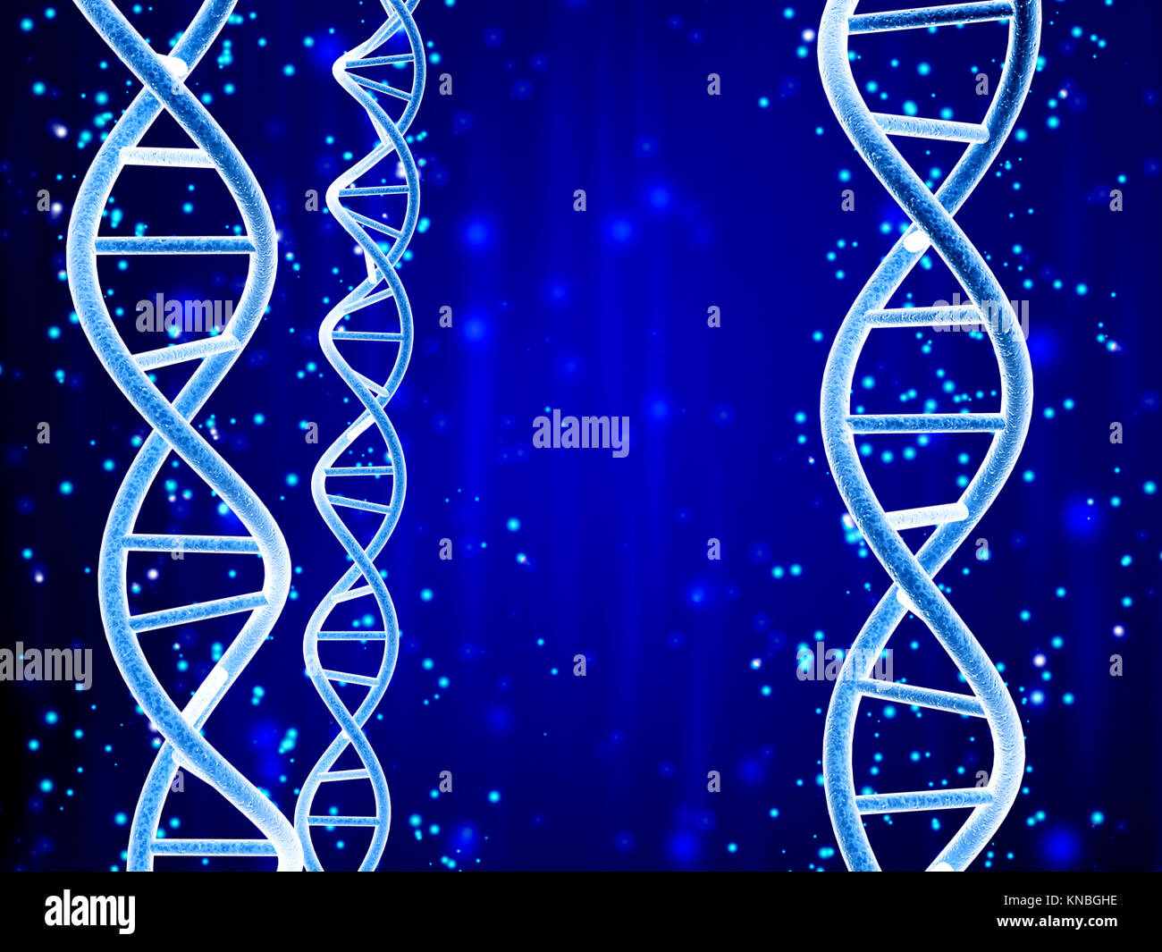 Digital models of DNA structure and magic sparks on abstract blue ...
