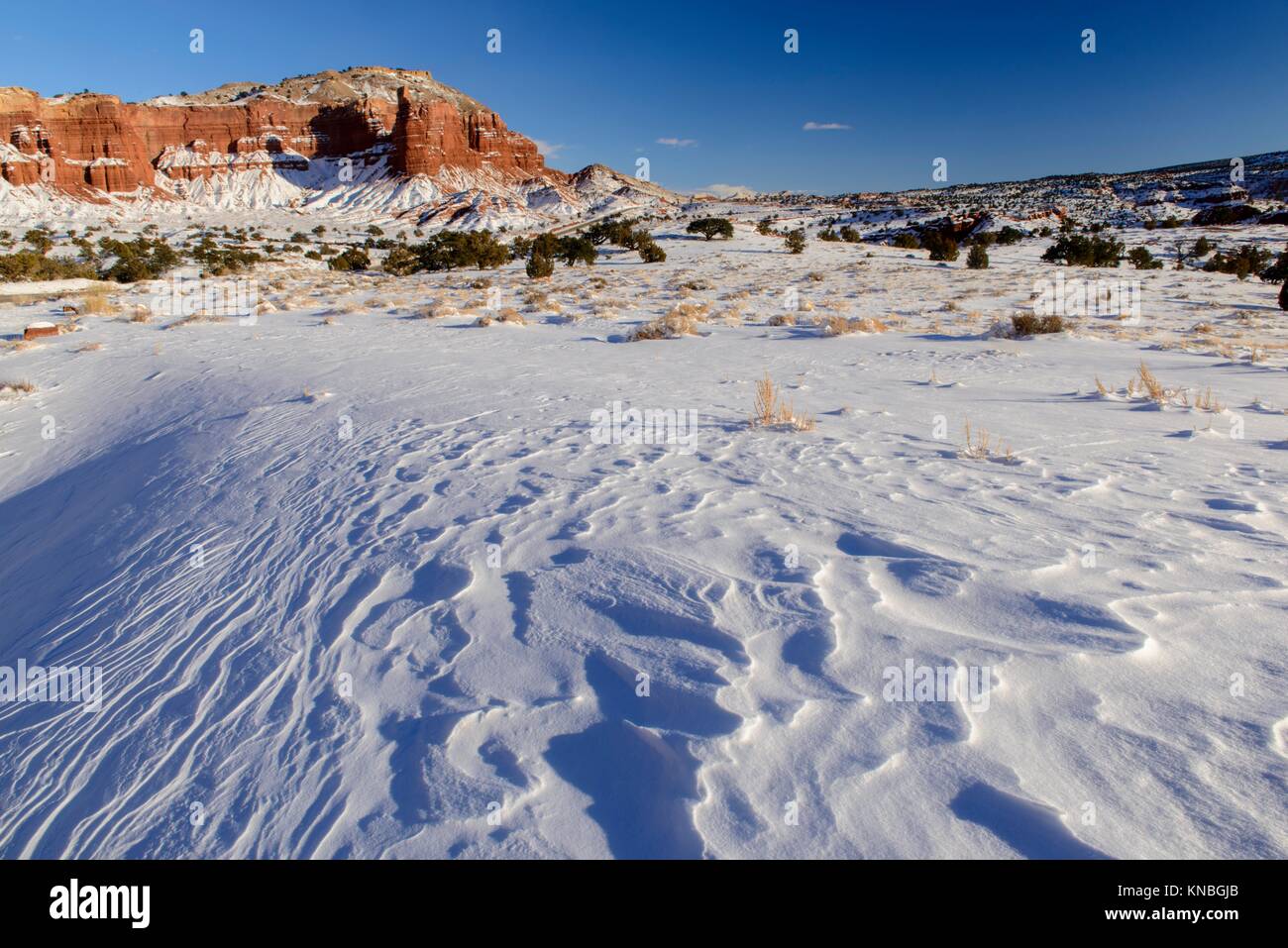 Wind-sculpted snow in winter, Capitol Reef National Park, Utah, USA ...