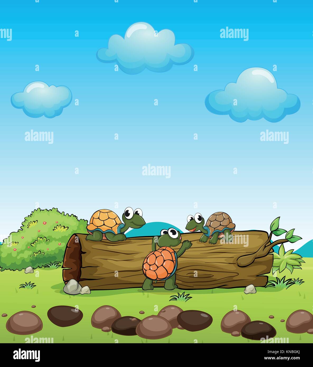 Illustration of smiling turtles on a dry wood Stock Vector Image & Art ...