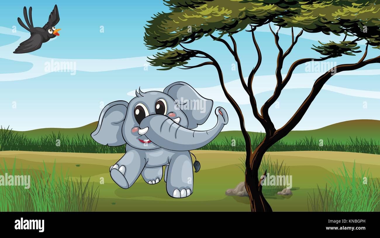 Illustration of an elephant and a bird Stock Vector Image & Art - Alamy
