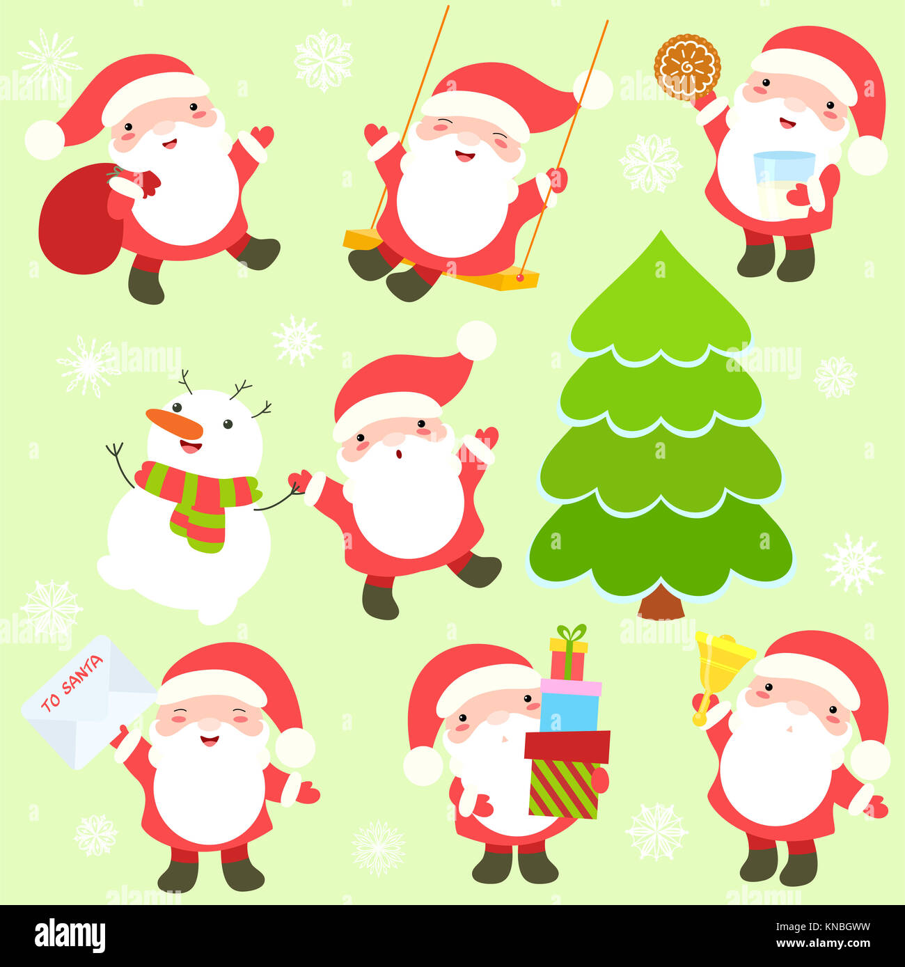 Set of cute Santa Clauses with different emotions and situations. Funny ...