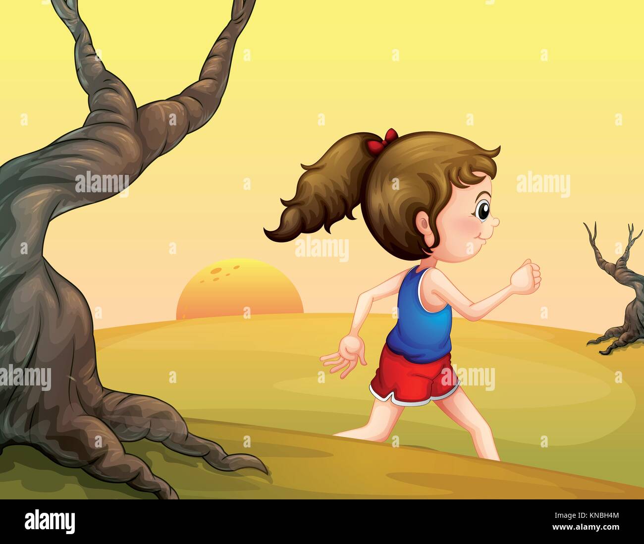 Illustration of a girl walking in a sunset scenery Stock Vector Image ...
