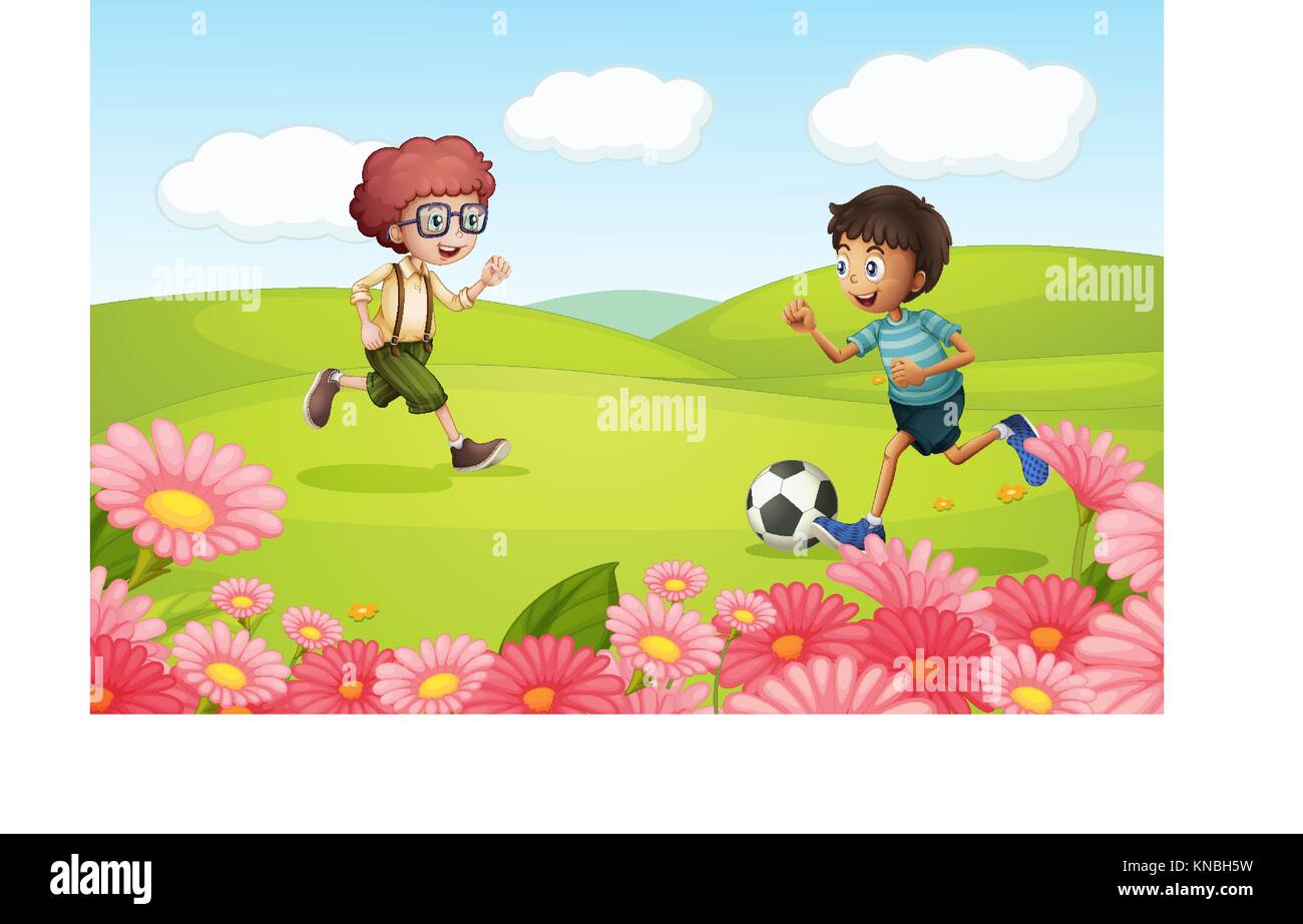 Illustration of boy's playing football in a beautiful nature Stock ...