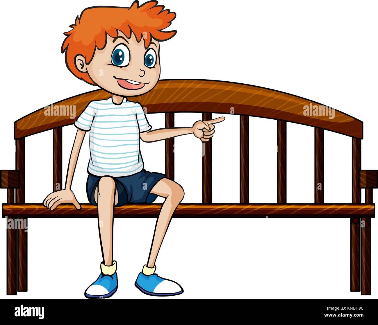Illustration of a boy sitting on a bench on a white background Stock ...