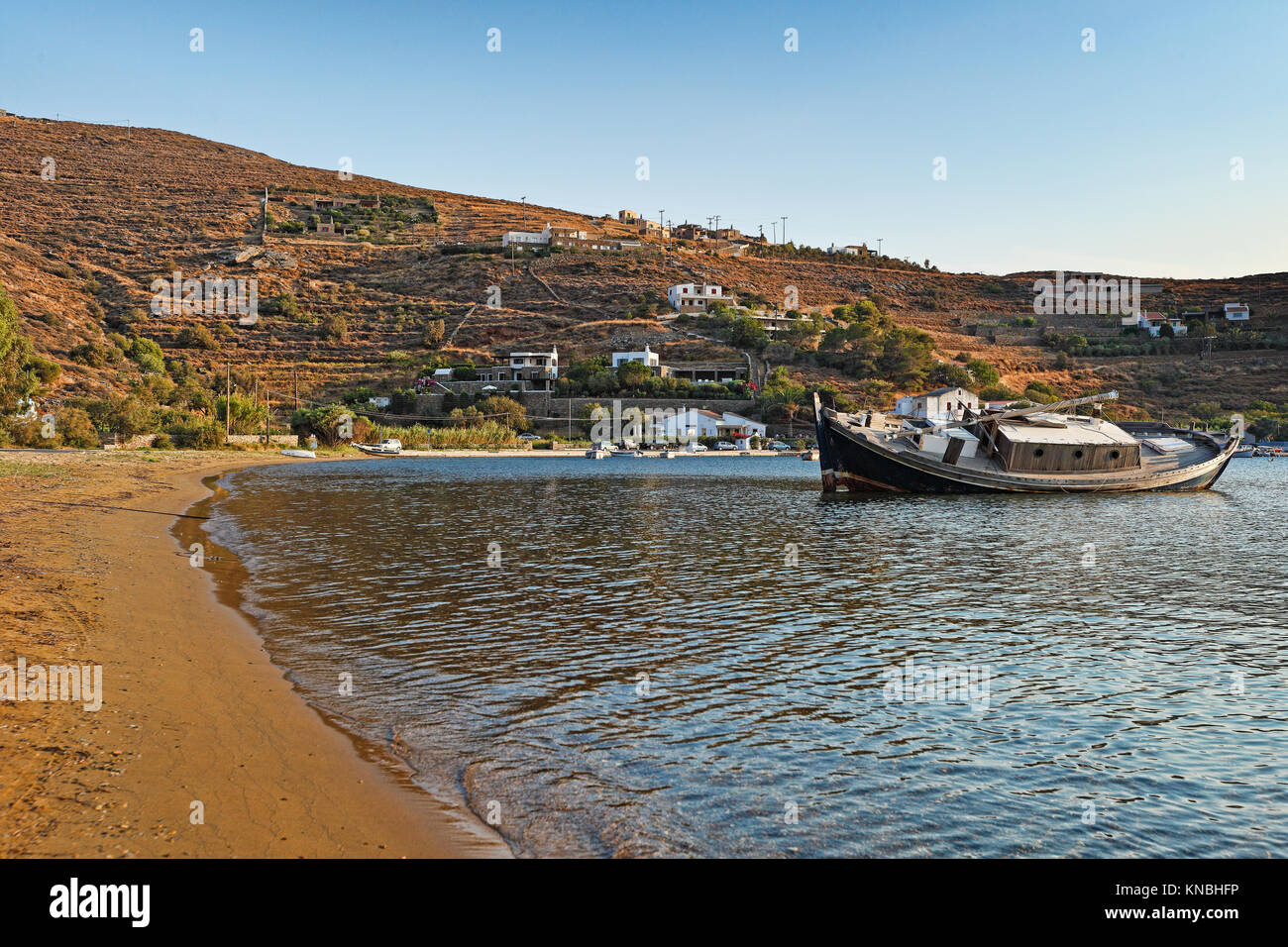 The beach of Vourkari in Kea, Greece Stock Photo - Alamy