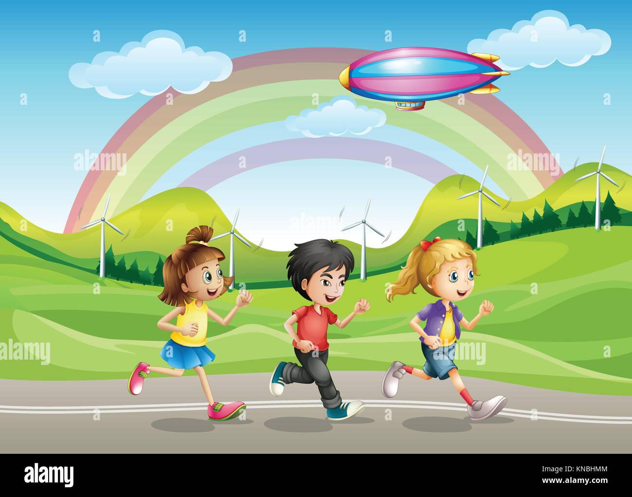 Illustration of kids running on the road Stock Vector Image & Art - Alamy