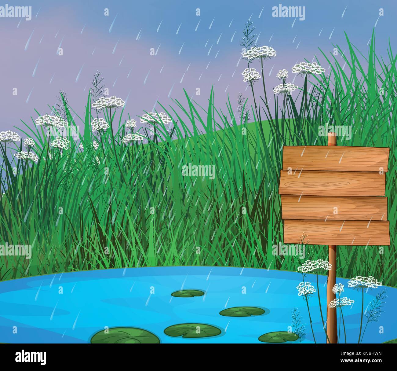 Illustration of a pond and the wooden signboard Stock Vector Image ...