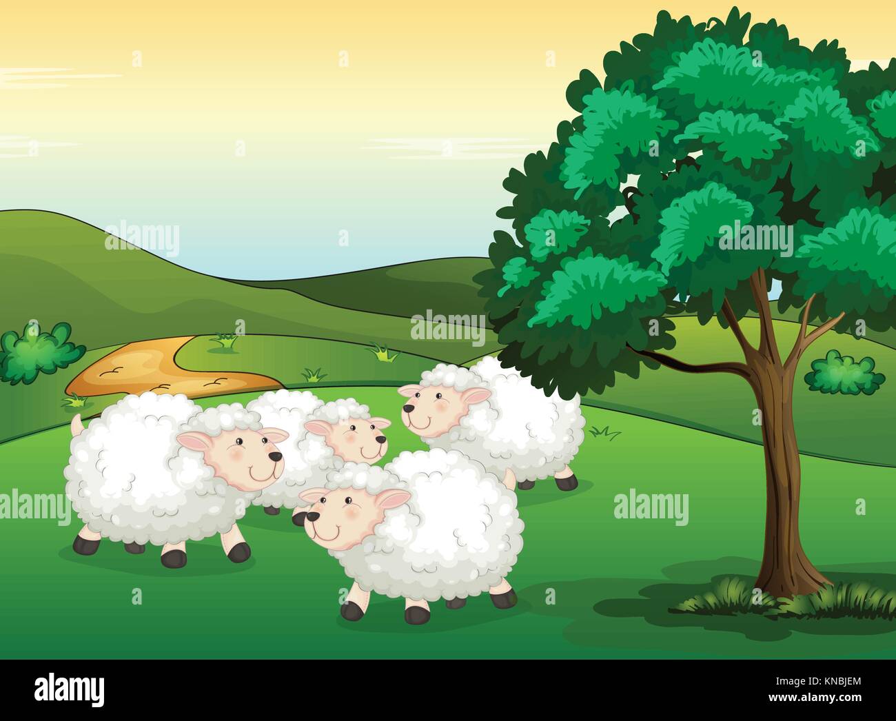 Illustration of sheeps in a beautiful nature Stock Vector Image & Art ...