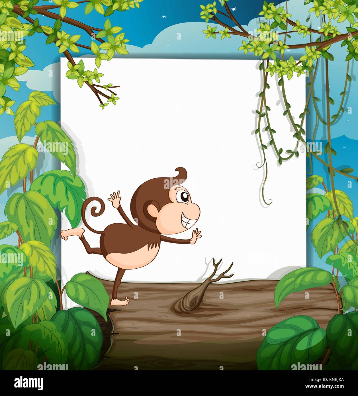 Illustration of a smiling monkey and a white board in a beautiful ...